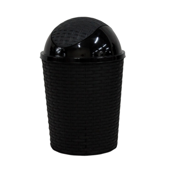 Maldives Dustbin, Round with Rattan Texture and Flip Cover – 3MPlast