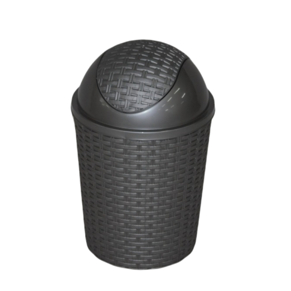 Maldives Dustbin, Round with Rattan Texture and Flip Cover – 3MPlast