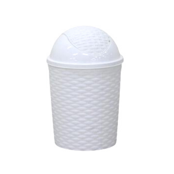 Maldives Dustbin, Round with Rattan Texture and Flip Cover – 3MPlast